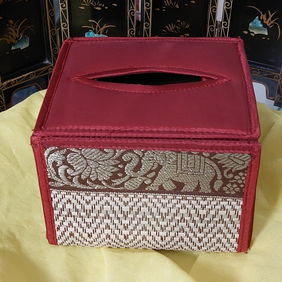 unknown | Accents | Natural Woven Reed Thai Tissue Box Silk Elephant ...